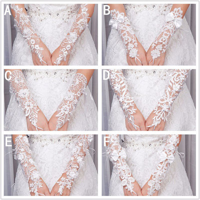 Cute Girls Lace Wedding Gloves / Luxurious Applique White Bridal Gloves