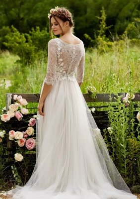 Fairy Style Pretty A Line Style Wedding Dresses With Half Long Sleeves
