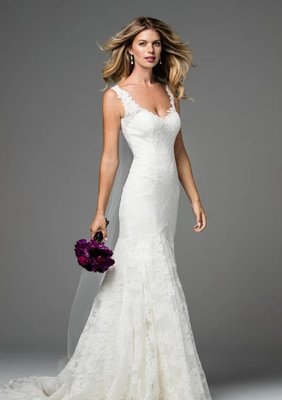 Fabrics A Line Fit And Flare Wedding Gown Bold Back Design Light Luxury Trailing