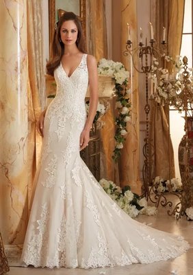 Cute Mermaid Flare Wedding Dresses / Beaded Fit And Flare Wedding Dress With Straps