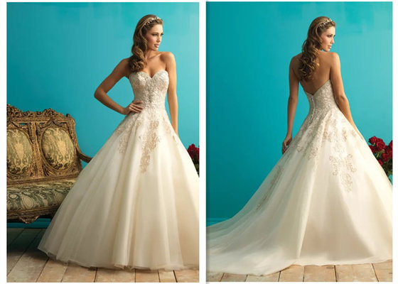 Luxury Simple Ball Gown Wedding Dresses , Big Satin Wedding Ball Gown