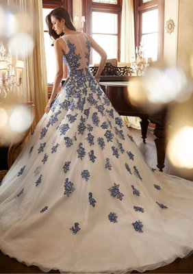 Exquisite Appliqued Fit And Flare Wedding Gown With Long Sleeve Waist Bandage