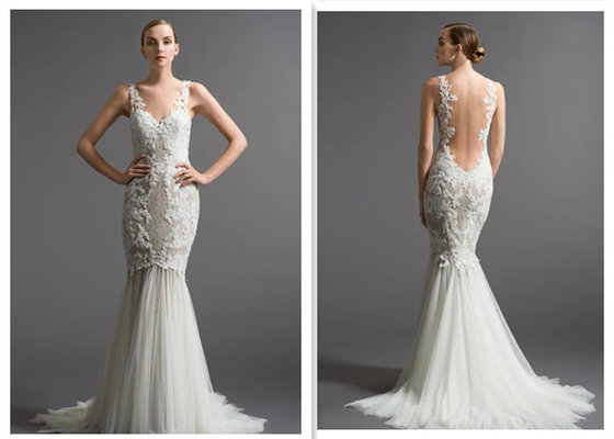 Fashionable White Fit And Flare Wedding Dress , Sleeveless Fit And Flare Tulle Dress