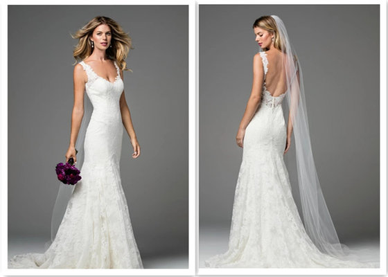 Fabrics A Line Fit And Flare Wedding Gown Bold Back Design Light Luxury Trailing