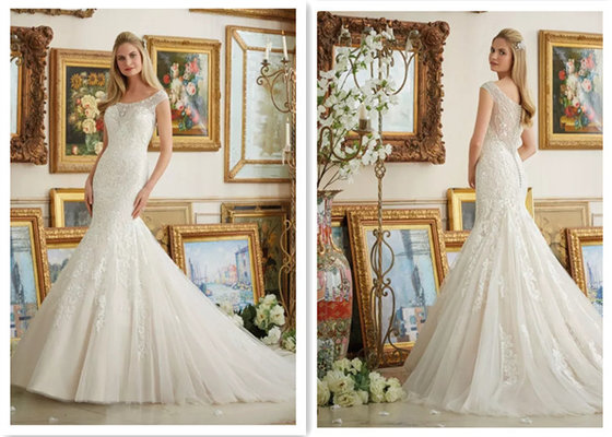 Bridal Ruffle Fit And Flare Wedding Gown With Set Off Attractive Chest Curve