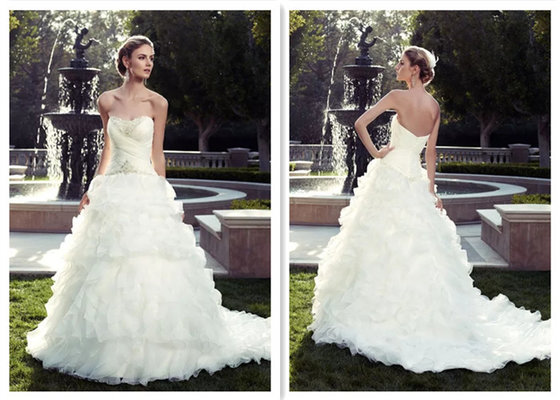 Custom Made Fitted A Line Wedding Dress / Classic Sparkly Ball Gown Wedding Dress