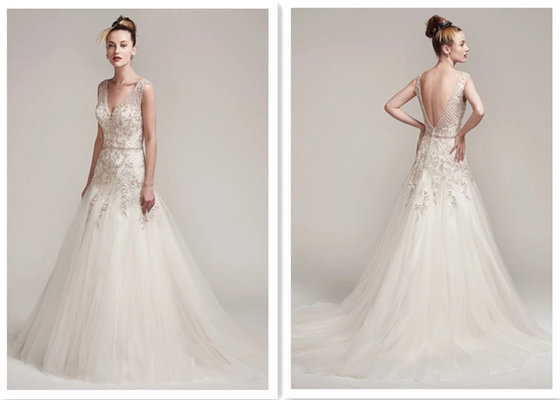 Stain V Neck A Line Style Wedding Dresses For Decorate Beautiful Lines