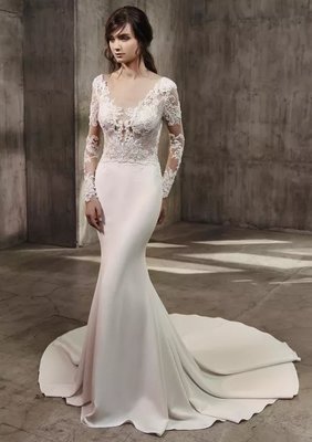 Elegant Mermaid Wedding Dress Trumpet lLace White Wedding Dresses Long Sleeves Bridal Gowns