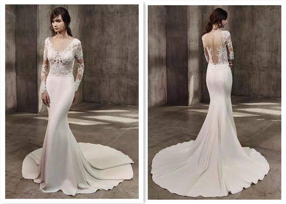 Elegant Mermaid Wedding Dress Trumpet lLace White Wedding Dresses Long Sleeves Bridal Gowns