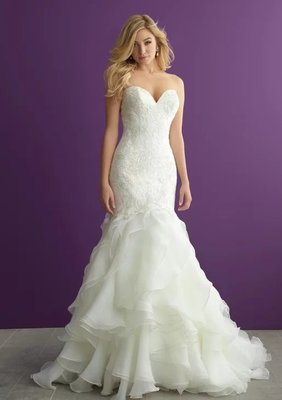 Chiffon Princess Mermaid Wedding Dresses , Heavy Ruffle Mermaid Style Wedding Gowns