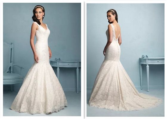 Custom Made White Mermaid Tail Wedding Dress Unique Fabric V Neck Design