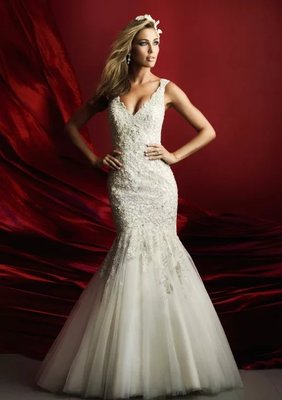 Princess Deep V Neck Mermaid Wedding Dress / See Through Mermaid Bridesmaid Dresses