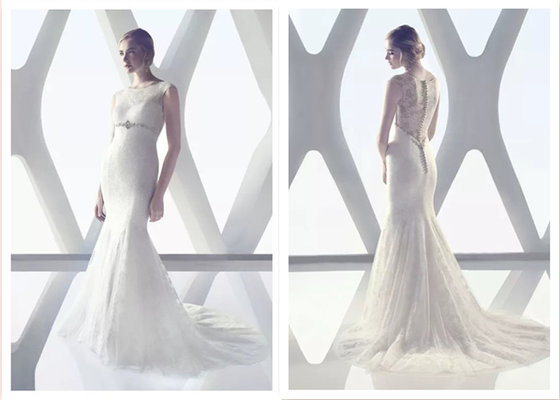 Unique Design Trumpet White Mermaid Wedding Dress With Spaghetti Strap And Long Tail