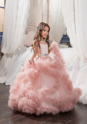 Beaded Rose Gold Flower Girl Dress , Tulle Modern Flower Girl Dresses