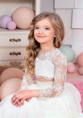V Neck Long Sleeve Sparkly Flower Girl Dresses For Little Girl A Line Style