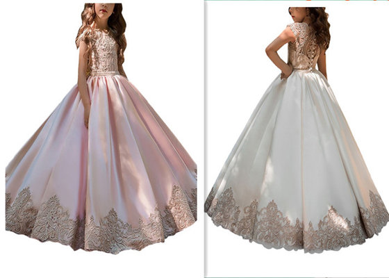 Big Tail Sparkly Flower Girl Dresses With Embroidered Pearls Decoration