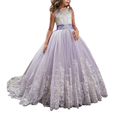 Full Length Tulle Sparkly Flower Girl Dresses Beaded Embroidered Technics