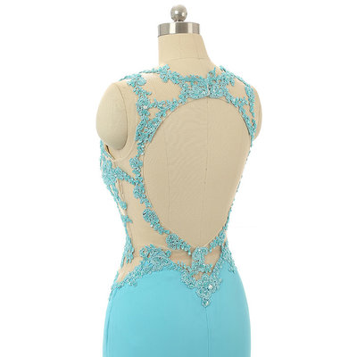 See Through Back Prom Evening Gowns Applique Long Patterns Special Occasions