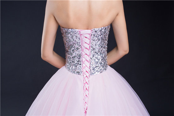 Long Pink Prom Evening Gowns With Strapless Crystal Beading Decoration