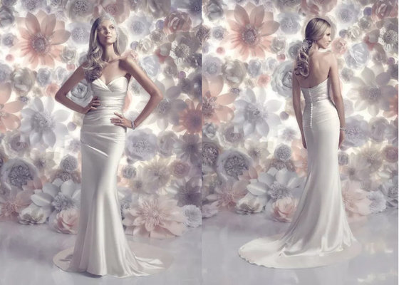 Voile Floor Length Sheath Dress / Formal Sheath Wedding Dress With Train