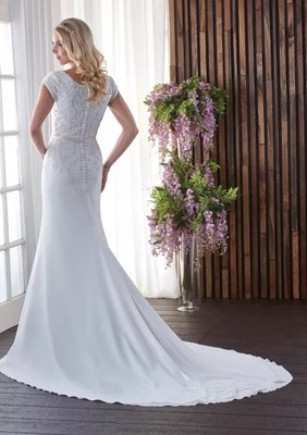Short Sleeve Sheath Column Wedding Dress Bold No Back Design Color Optional