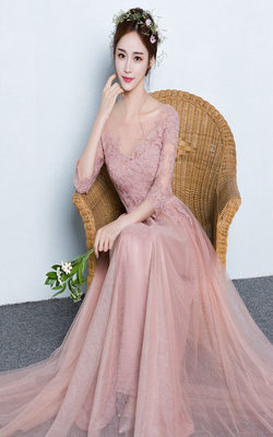 Graceful Embroidery Tea Length Bridesmaid Dresses CZ Diamond Decoration
