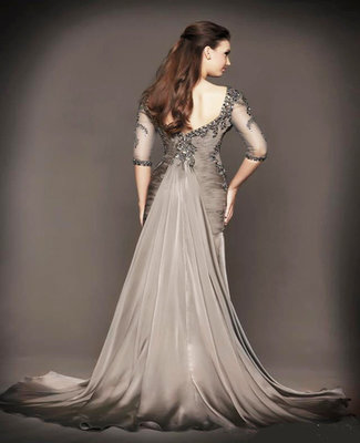 Mermaid Beach Bride's Mom Dresses For Ruched Evening Gowns 3/4 Sleeve