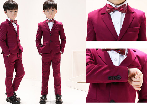 Anti Shrink Boys Red Tuxedo / Breathable Baby Boy Ring Bearer Outfit