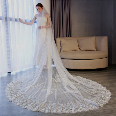 Two Layers Comb White Wedding Veil ,  France Cathedral Length Wedding Veils