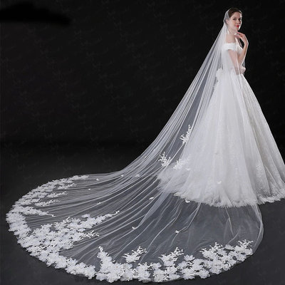 Head Lace Wedding Veil Bridal Gown Accessories 3 Meters Long One Layer