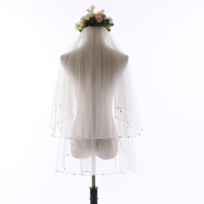 Cotton Thread Cathedral Length Veil / Garment Appliques Ivory Wedding Veils