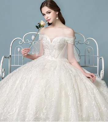 Lace Champagne Shoulder Princess Ball Gown Wedding Dresses For Wedding Bride