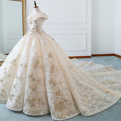 Princess Dreams Simple Bride Wedding Dresses Luxury Long Court Tail