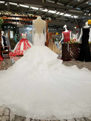 High-end Wedding Dress Perspective from European and American High-collar Fishtail Sexy Belt with Tail and Long Sleeve