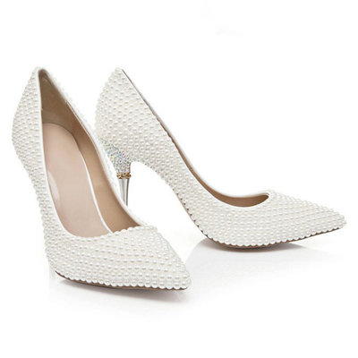 High Heels Bridal Gown Accessories Wedding Shoes For Bride Pearl Bridal Peep Toe