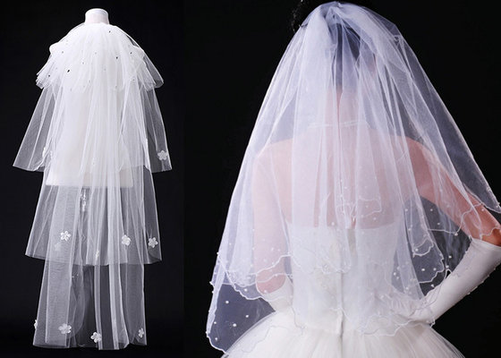 Cotton Thread Cathedral Length Veil / Garment Appliques Ivory Wedding Veils