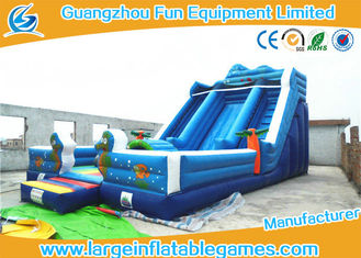 Blue Marine Theme Commercial Inflatable Slide / Giant Inflatable Dry Slide