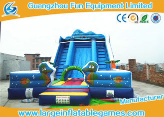 Blue Marine Theme Commercial Inflatable Slide / Giant Inflatable Dry Slide