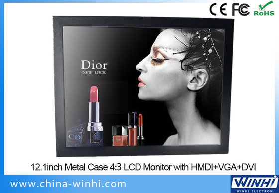 HDMI VGA DVI Advertising Display Screens , 1024x768 12 inch LCD Monitor