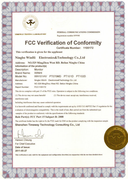 China Ningbo WinHi Electronics&amp;Technology Co.,Ltd certification