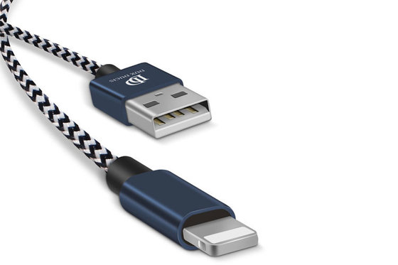 Blue IPhone Lightning Cable Aluminum Alloy Connector Braided Wire For IPad