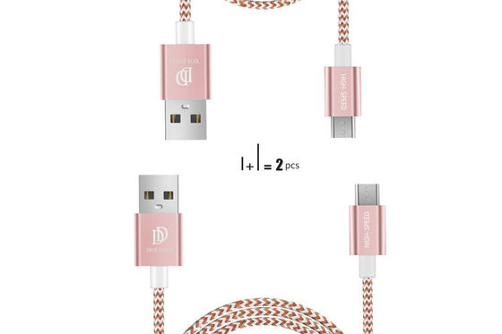 Pink Micro Usb Charging Cable USB 2.0 Nylon Braided Wire 100CM 20CM
