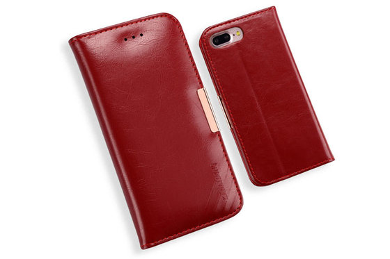 Red IPhone 7 Plus Genuine Leather Phone Cases 19 X 11 X 2cm With Card Holders