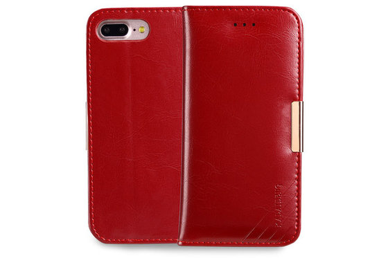iPhone 7 Red Leather Phone Cases Durable with Magnet / Card Pocket / Stand