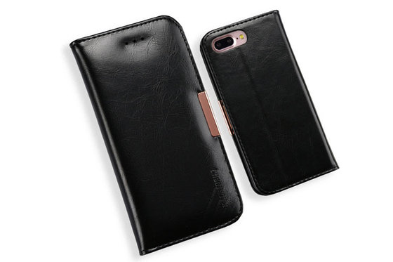 Soft Custom Leather Phone Covers , Black Iphone 7 Leather Wallet Case