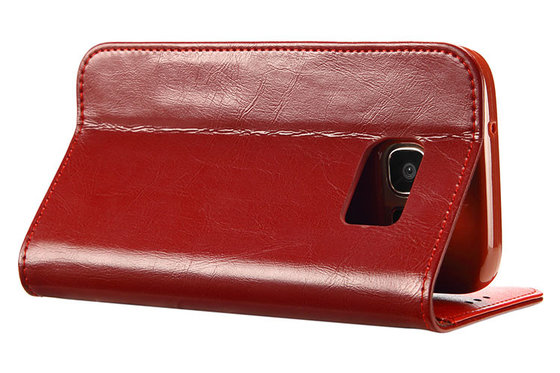 Bumpe Leather Cell Phone Cases , Red Samsung Galaxy S7 Phone Cases With Card Holder
