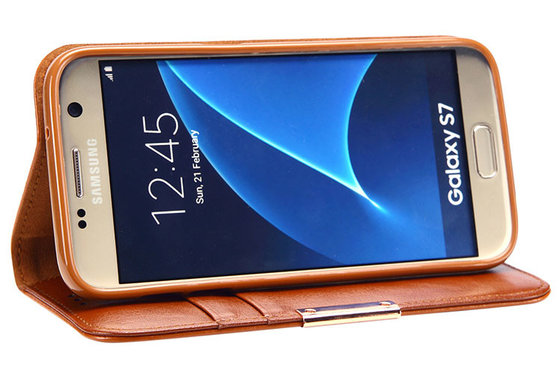 Brown Galaxy S7 Leather Phone Cases Scratch Proof With Magnet / Card Pocket