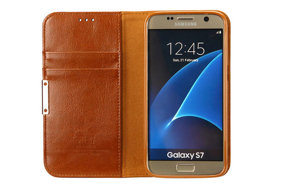 Brown Galaxy S7 Leather Phone Cases Scratch Proof With Magnet / Card Pocket