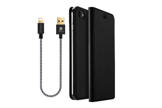 Magnetic Flip Phone Case Black Stand Lightning Cable Scratch Proof For IPhone 7