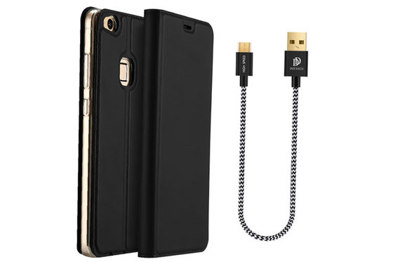Magnetic Flip Phone Case PU Leather Black Huawei P10 Phone Cover Card Holder